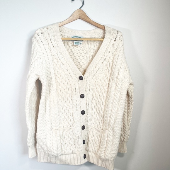 Aran Crafts | Sweaters | Cable Knit Cream Button Down Merino Wool ...